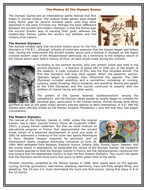 The History Of The Olympic Games - Reading Comprehension Worksheet ...