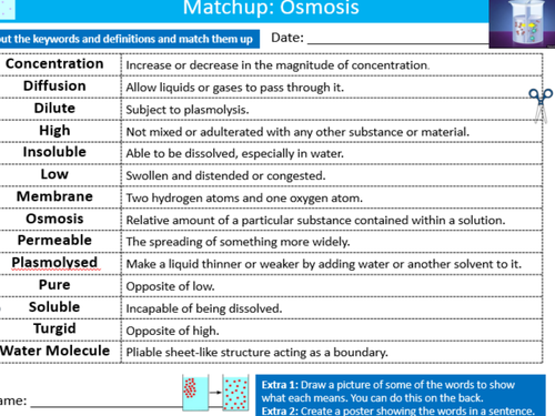Osmosis Definition Matchup Science Biology Starter Keywords Activity ...