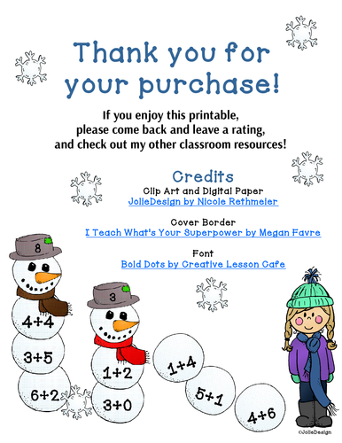 Snowman Math Game - Addition 1-10 | Teaching Resources
