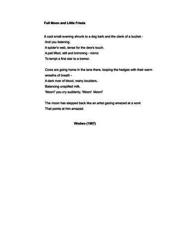 Ted Hughes - Full Moon and Little Frieda | Teaching Resources