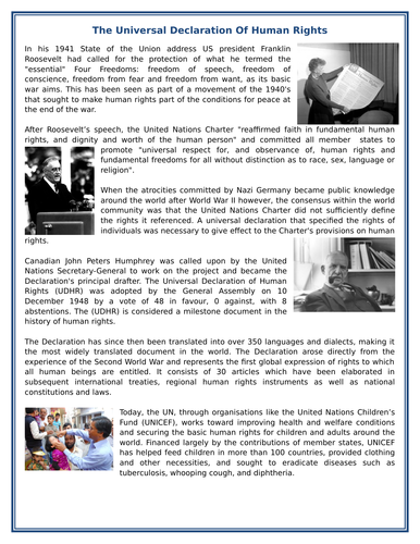 The Universal Declaration Of Human Rights - Reading Comprehension ...