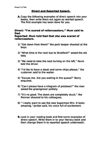 Reported and Direct speech lesson plan and activites | Teaching Resources