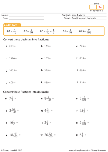 Fractions and Decimals Year 4 (3) | Teaching Resources