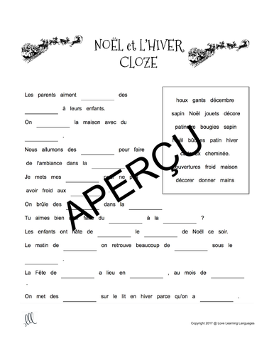 French Noël Cloze Activity - French Christmas Worksheet | Teaching ...