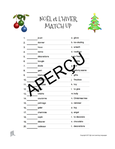 French Noël Match Up Activities - French Christmas Worksheets ...