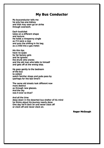 My Busconductor - Roger McGough Resources | Teaching Resources