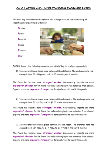 exchange rates worksheets | Teaching Resources