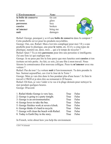 L’Environnement Lecture en Français - The Environment French Reading ...