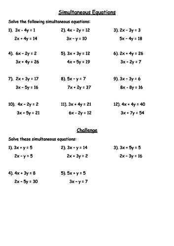 Solving Simultaneous Equations by Elimination | Teaching Resources