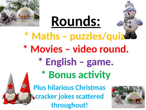 Christmas maths quiz & activities, 4 Rounds: Maths, Movies, English ...