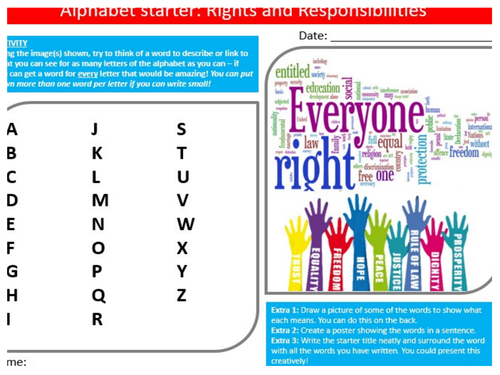 Rights & Responsibilities Alphabet Analyser British Values PSHE ...