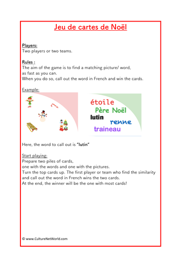 Christmas Cards Game- Jeu de cartes de Noël | Teaching Resources