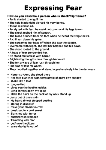 Expressing Fear/ expressions for horror and Gothic writing | Teaching ...
