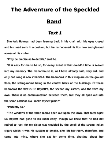 The Adventure of the Speckled Band | Teaching Resources