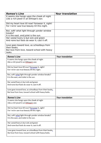 Romeo and Juliet - The Language of Love | Teaching Resources