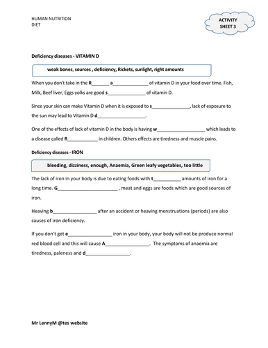 Great Worksheet on Diet - Malnutrition and deficiency diseases ... Great Worksheet on Diet - Malnutrition and deficiency diseases ...