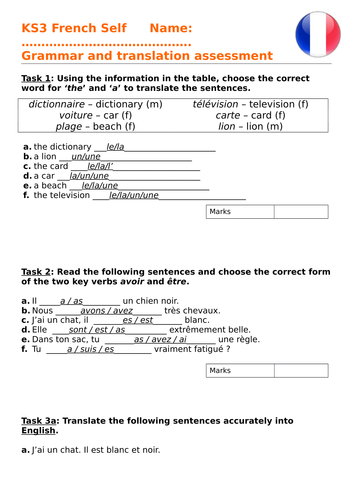 French Year 7 Grammar Assessment | Teaching Resources