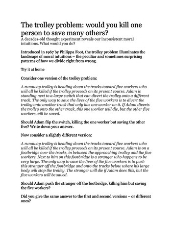 PHILOSOPHY FOR CHILDREN - THE TROLLEY PROBLEM P4C | Teaching Resources