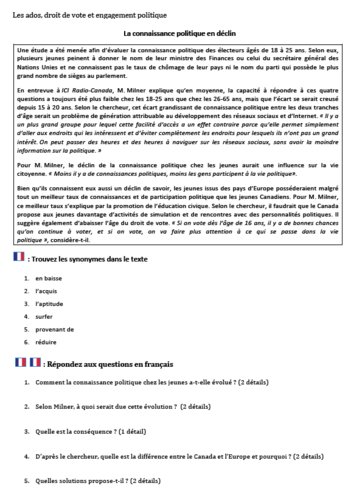 Les ados et l'engagement politique, motivés ou démotivés? A level ...