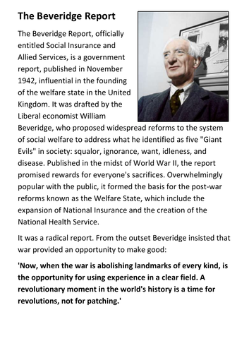 The Beveridge Report Handout | Teaching Resources