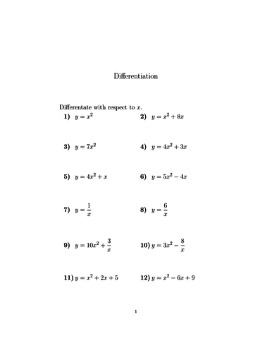 Differentiation worksheet (with solutions) | Teaching Resources