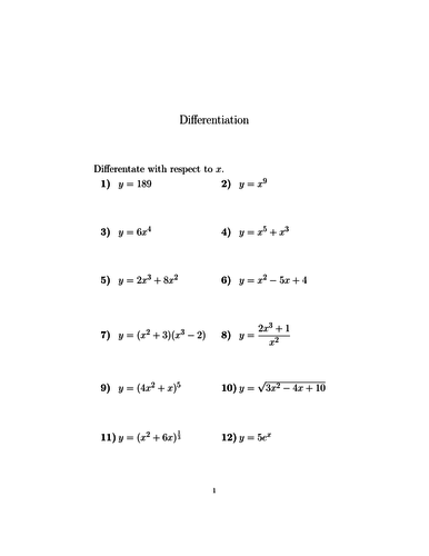 Differentiation rules worksheet (with solutions) | Teaching Resources