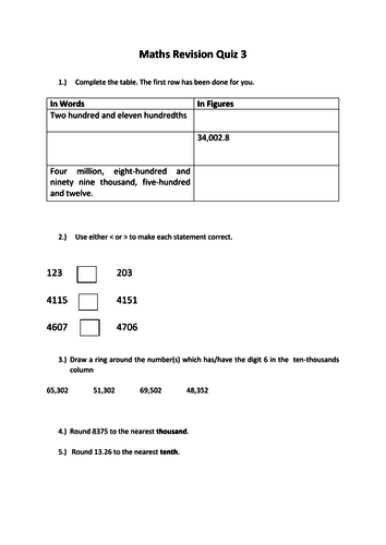 Maths Revision Quizzes Year 6 Cambridge International Curriculum ...