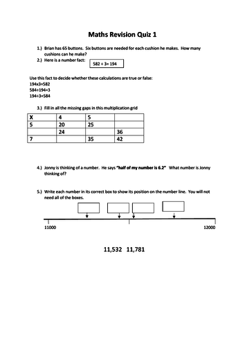 Maths Revision Quizzes Year 6 Cambridge International Curriculum ...