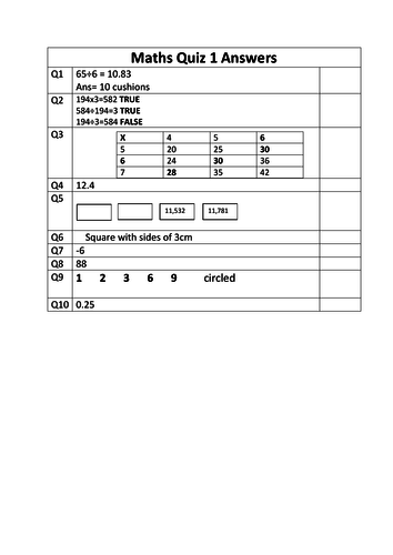 Maths Revision Quizzes Year 6 Cambridge International Curriculum ...