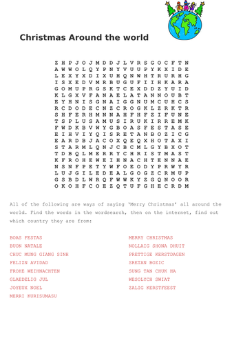 Christmas Around the World- Wordsearch and research quiz ks2-3 ...