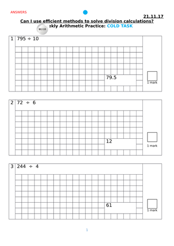 Division Arithmetic Practice Papers (editable, with answers) - Year 4 ...