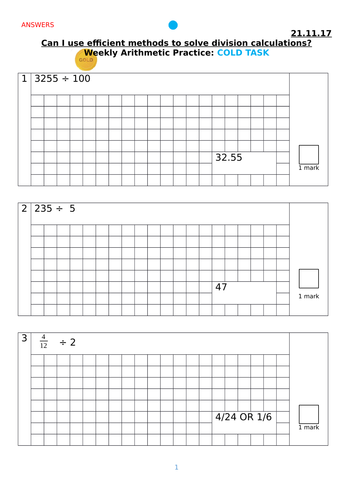 Division Arithmetic Practice Papers (editable, with answers) - Year 4 ...