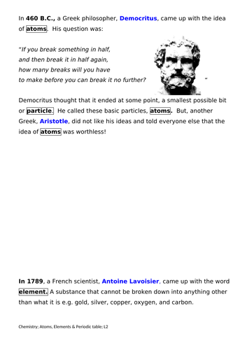 KS3 Unit 8F Chemistry - The Atom (8a Atom, 8b Chemical prop, 8c ...