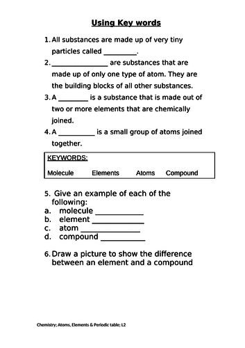 KS3 Unit 8F Chemistry - The Atom (8a Atom, 8b Chemical prop, 8c ...