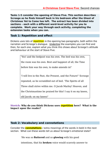 A Christmas Carol Stave Five | Teaching Resources