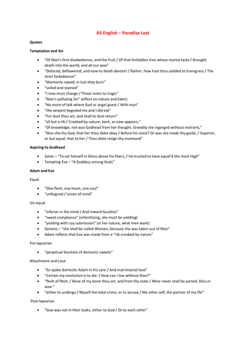 A level English - Paradise Lost Books 9-10 Full revision notes ...