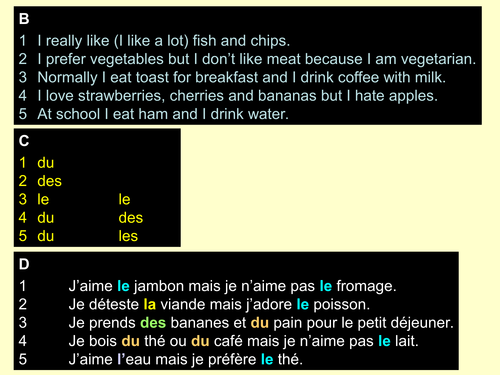 Food and Drink (linked to using the definite and partitive articles ...