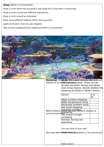 Ecosystems (OFSTED Lesson Observation) Themed on Finding Nemo ...