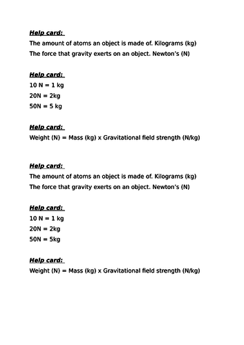 Mass and Weight Forces (Lesson Observations) | Teaching Resources