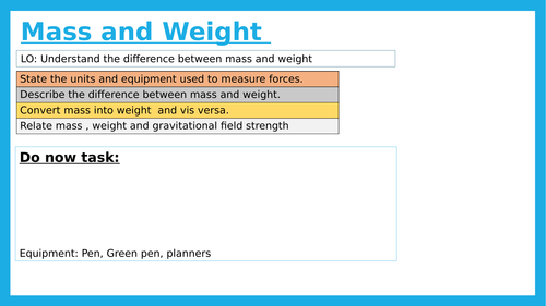 Mass and Weight Forces (Lesson Observations) | Teaching Resources