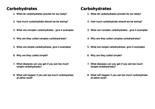 Unit 1 Bulk load on Carbohydrates Level 3 Food Science Nutrition ...