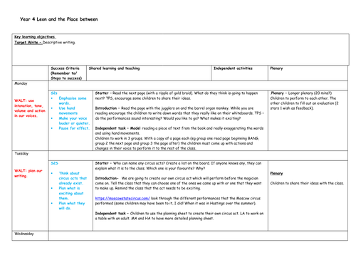 KS2 Weekly plan Leon and the Place between | Teaching Resources