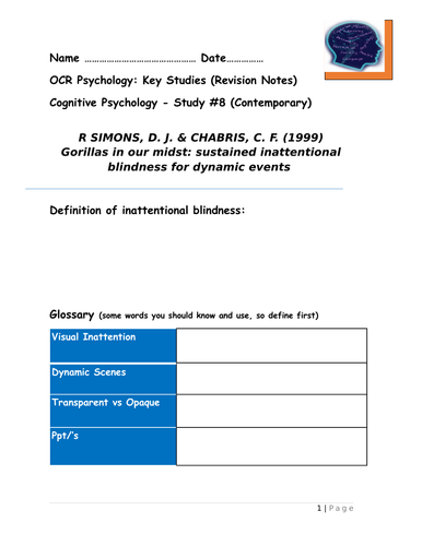 OCR A-Level Psychology: Core Study #8 Simons & Chabris (1999), Visual ...