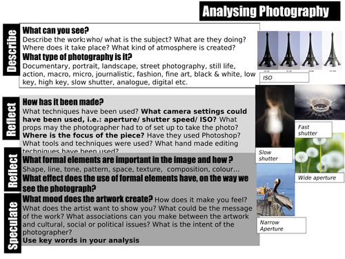 Photography analysis help sheet | Teaching Resources