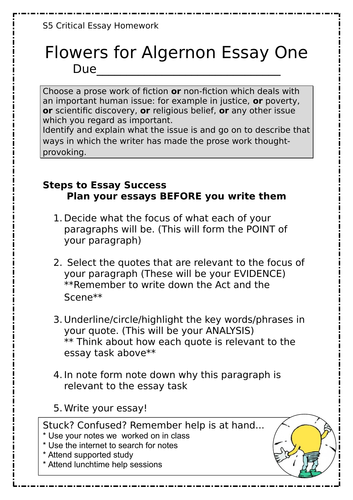 Flowers for Algernon - Daniel Keyes (Short Story) Unit of Work ...