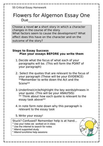 Flowers for Algernon - Daniel Keyes (Short Story) Unit of Work ...