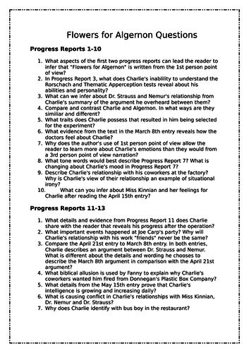 Flowers for Algernon - Daniel Keyes (Short Story) Unit of Work ...