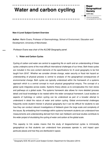 NEW GEOGRAPHY AQA A LEVEL - WATER & CARBON CYCLES LESSON 2: Water ...