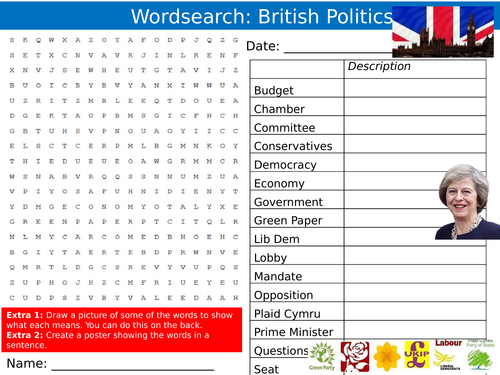 British Politics & Government Wordsearch PSHE British Values Settler ...