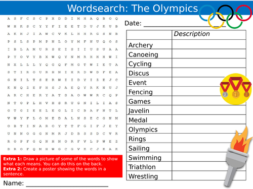Olympics Wordsearch PE Sport Games Settler Activity Cover Lesson ...